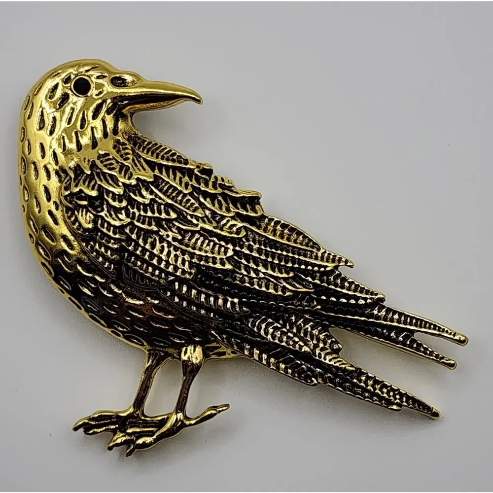 Jewelry | Raven Brooch Gothic Style Bird Gold Tone Metal Large ...